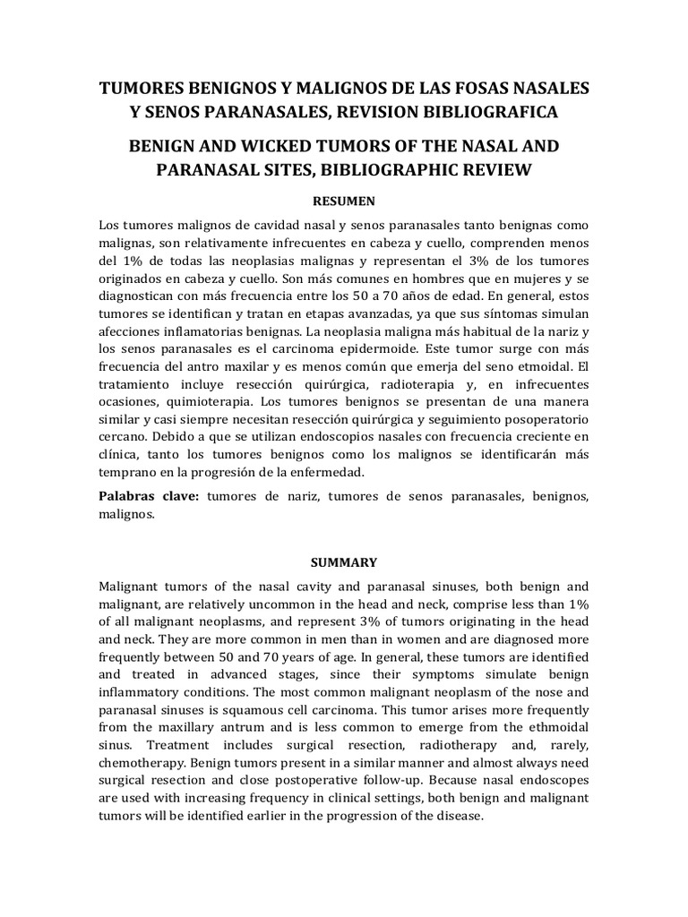 1 Tumores Benignos y Malignos de Las Fosas Nasales y Senos Paranasales | PDF | Anatomía humana ...