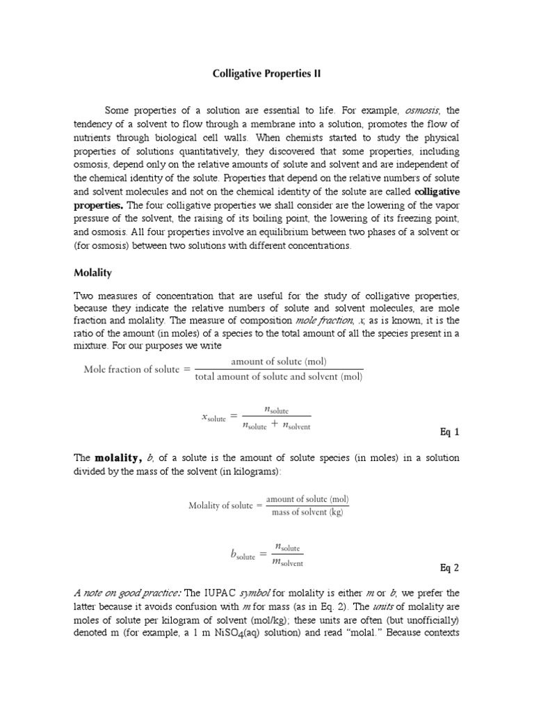 Colligative Properties II | PDF | Solution | Osmosis