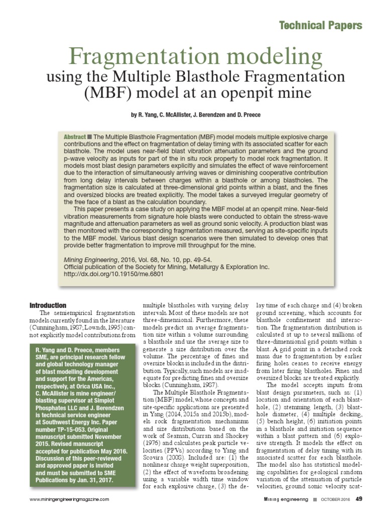 Fragmentation Modeling: Using The Multiple Blasthole Fragmentation (MBF) Model at An Openpit ...