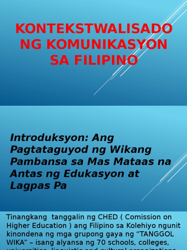 Kontekstwalisadong Komunikasyon Sa FILIPINO | PDF