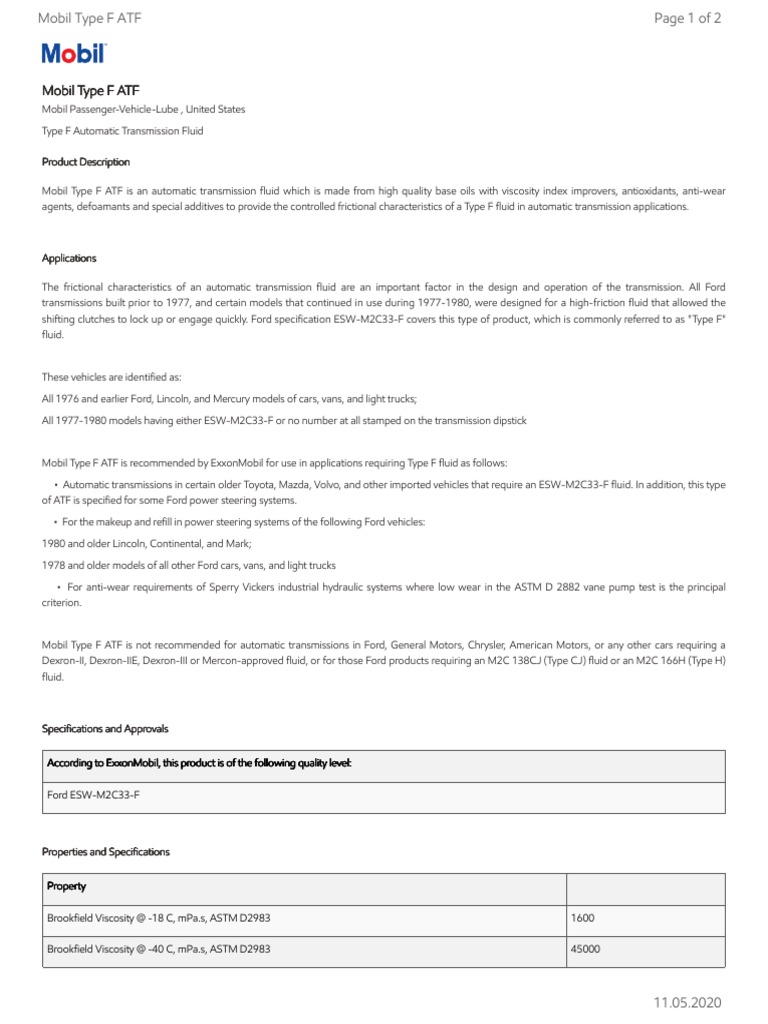 Mobil Type F ATF Mobil Type F ATF Mobil Type F ATF Mobil Type F ATF ...