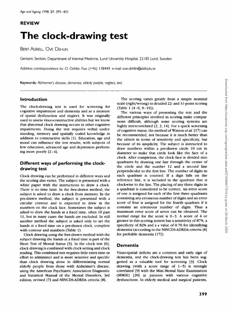 Clock Drawing Test PDF | PDF | Dementia | Diseases And Disorders