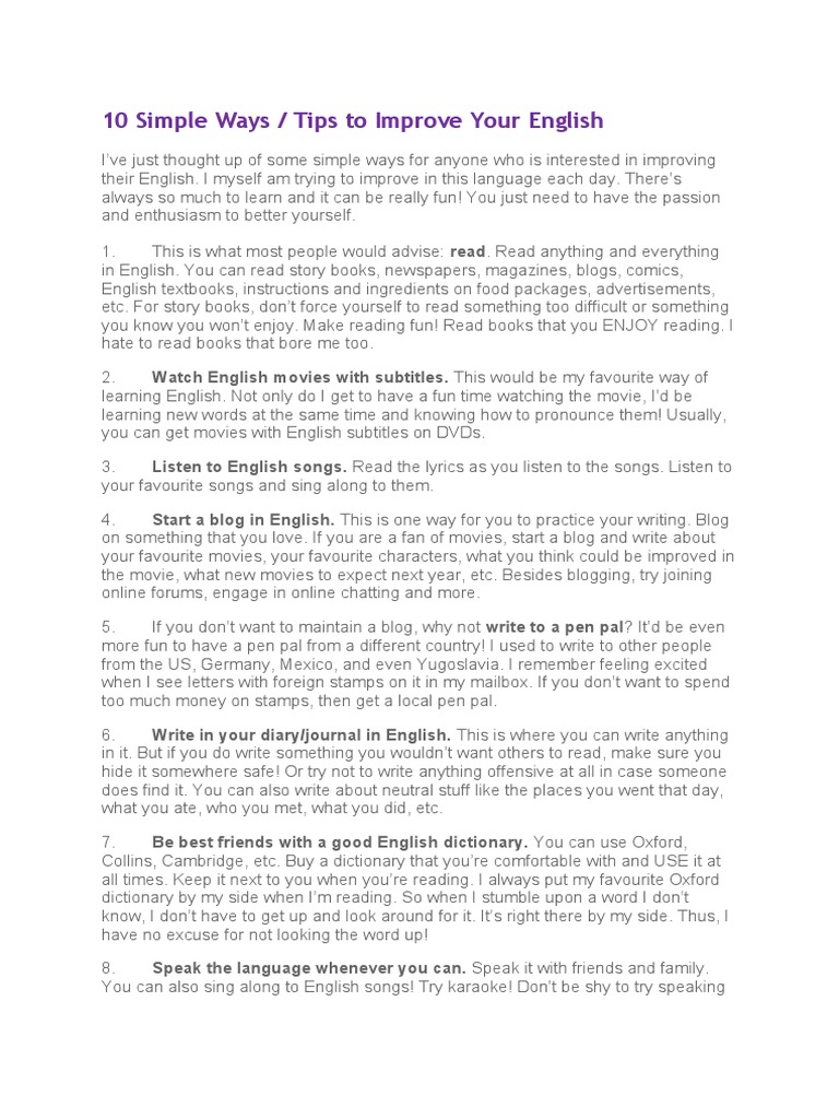 10 Simple Ways / Tips To Improve Your English | PDF | English Language ...