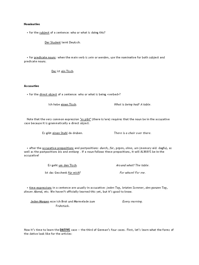 Handout - Der Dativ | PDF | Object (Grammar) | Grammatical Gender