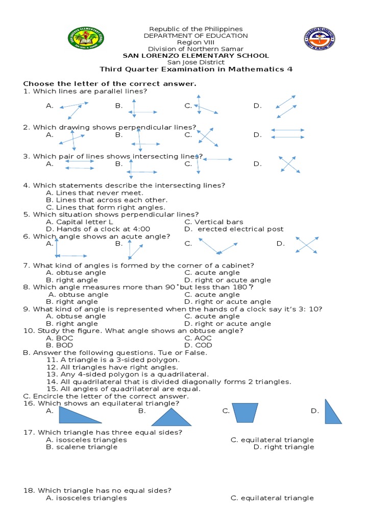 Third Quarter Examination in Mathematics 4 | PDF | Rectangle | Triangle