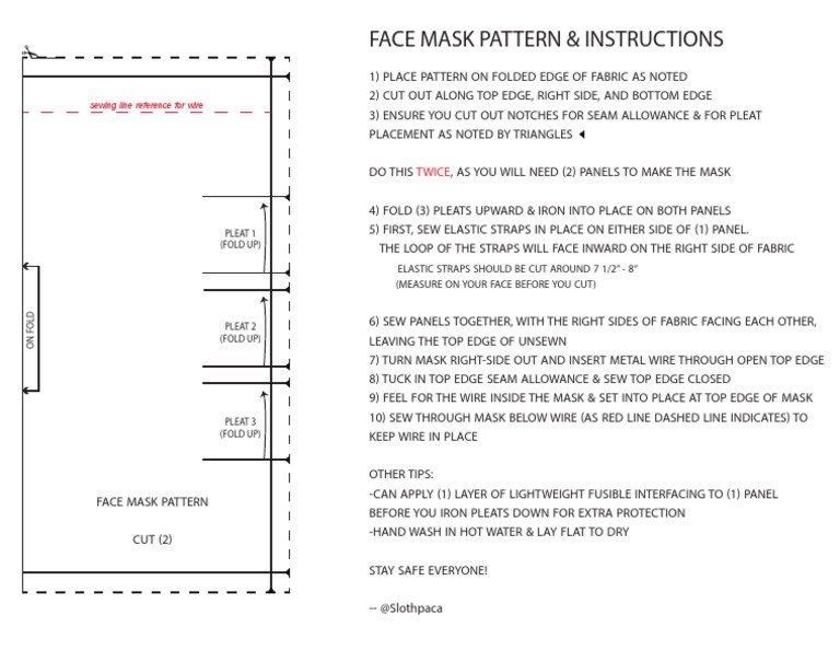 Face Mask Pattern Instructions | PDF | Seam (Sewing) | Manufactured Goods