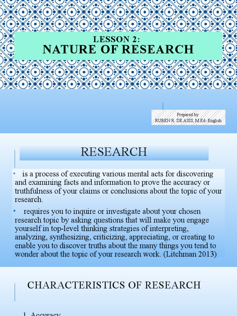 Lesson 2 - Nature of Research | PDF | Data | Quantitative Research