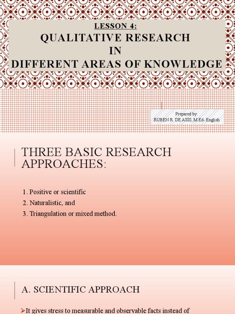 LESSON 4 - QUALITATIVE RESEARCH in DIFFERENT AREAS OF KNOWLEDGE | PDF