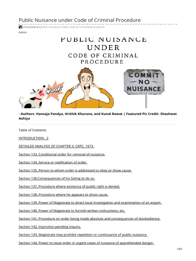 Crlreview - In-Public Nuisance Under Code of Criminal Procedure | PDF ...