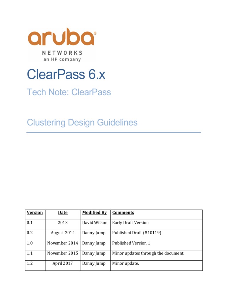 Clearpass 6.X: Tech Note: Clearpass Clustering Design Guidelines | Download Free PDF | Computer ...