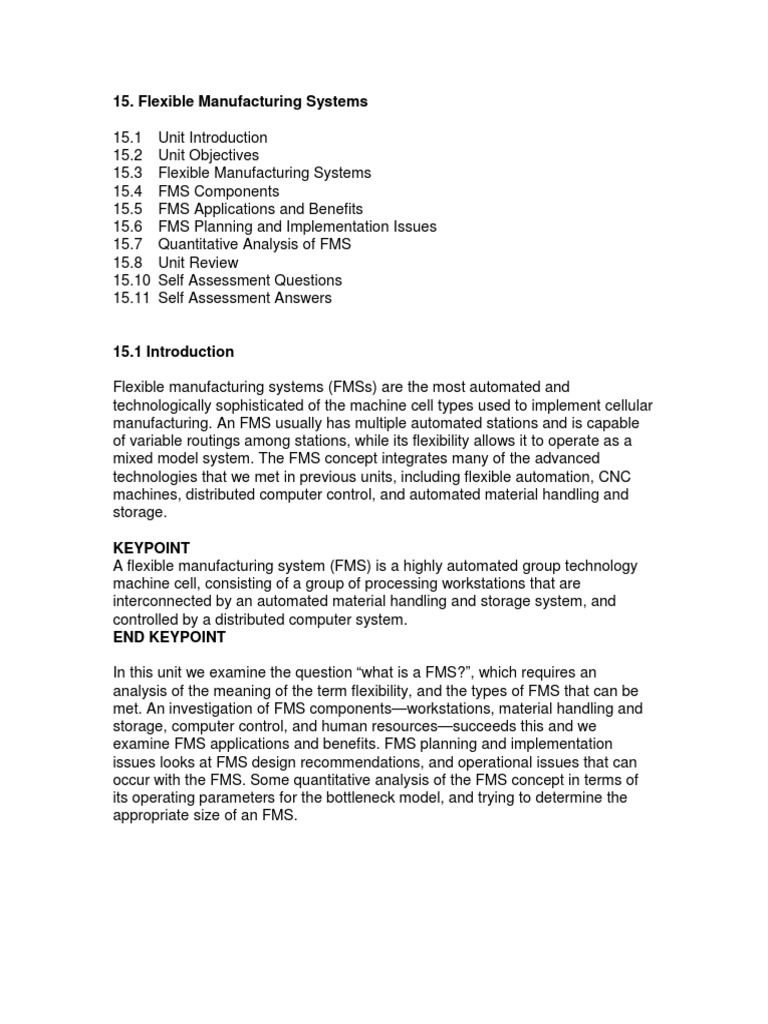 Overview of Flexible Manufacturing Systems | PDF