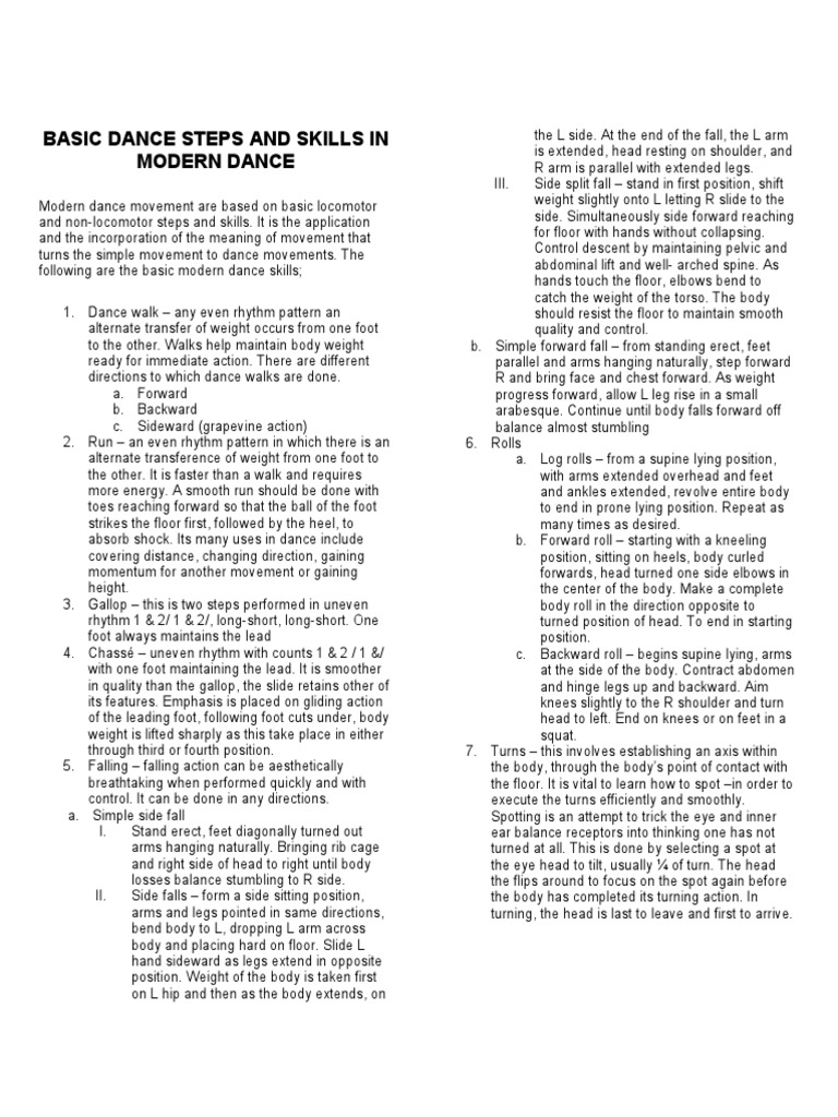 Basic Dance Steps and Skills in Modern Dance | PDF | Ballet | Dances