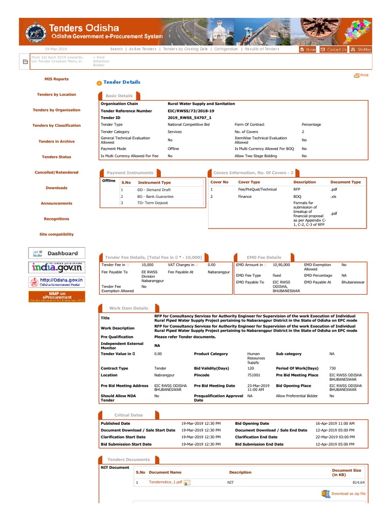 Odisha E-Procurement Tender Details | PDF | Business | Economies