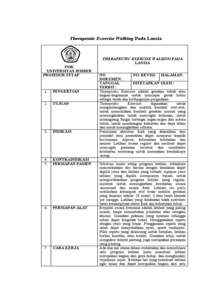 SOP Exercise Walking Dan GLO Pada Lansia | PDF