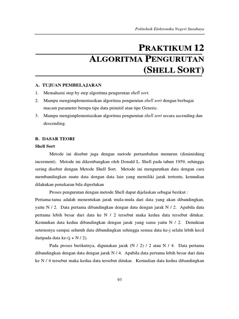 Praktikum 12 - Sorting Shell Sort | PDF