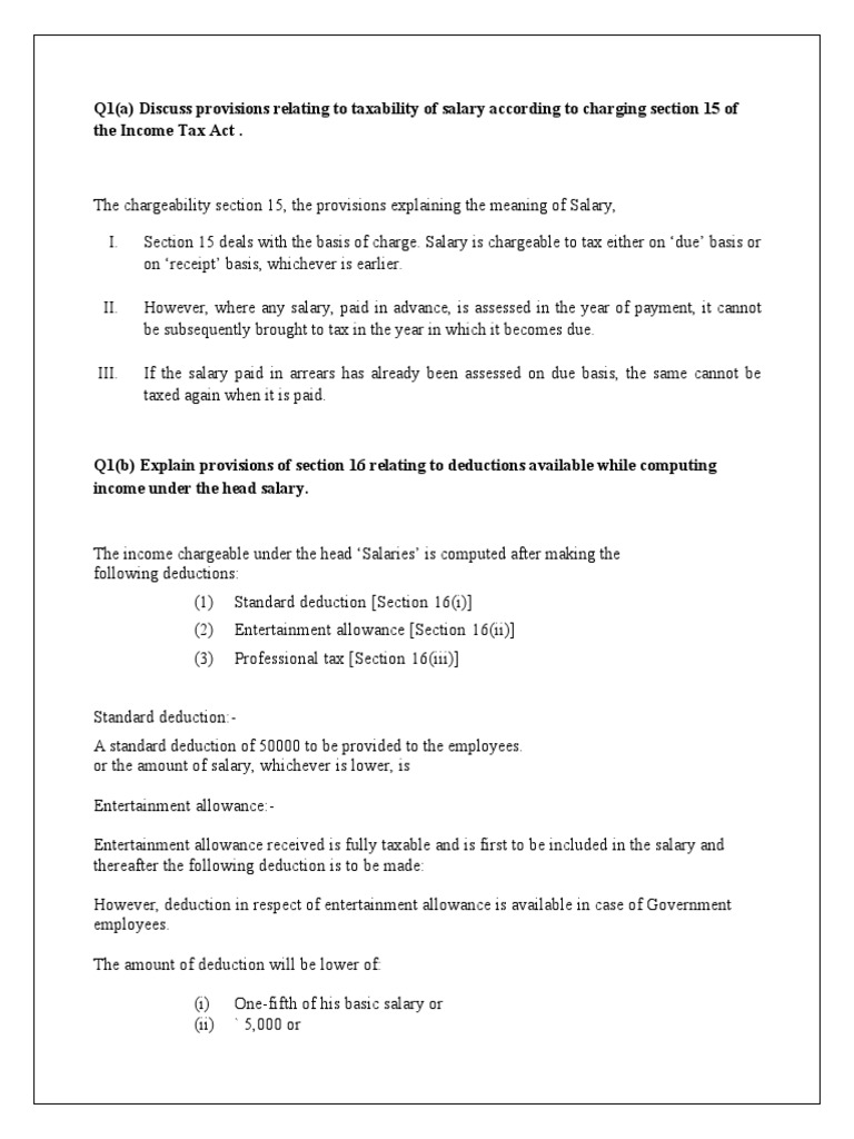 Q1 (A) Discuss Provisions Relating To Taxability of Salary According To ...