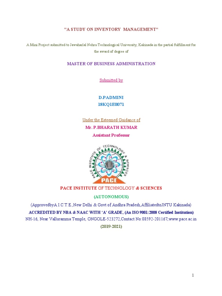 Mini Project Title Pages | PDF | Master Of Business Administration ...