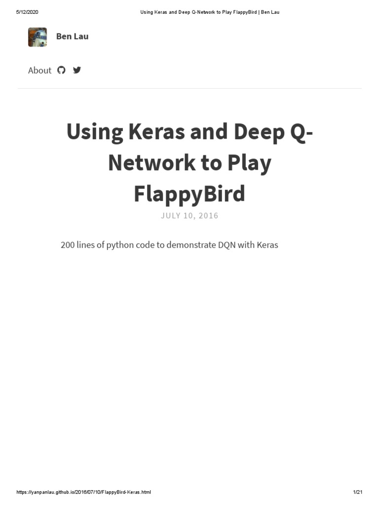 Using Keras And Deep Q Network To Play Flappybird Ben Lau Pdf Pdf Mean Squared Error