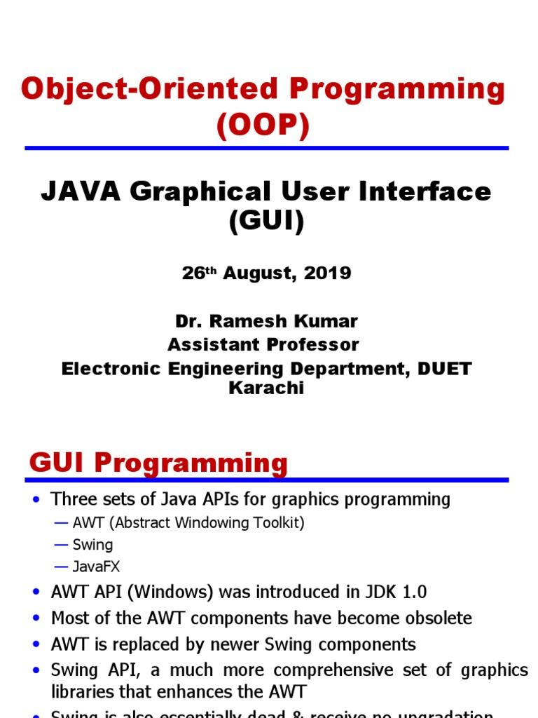 Object Oriented Programming Oop Java Graphical User Interface Gui Pdf Computing 