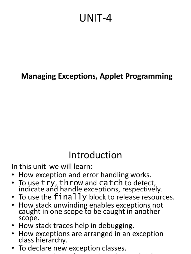 Java Unit 4 Managing Exception Applet Programming Pdf Pdf Html Element Java Programming 5144