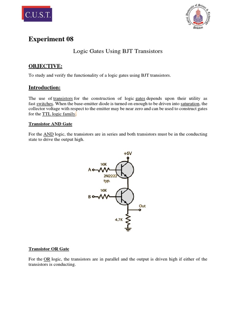 Experiment 08: Logic Gates Using BJT Transistors | PDF | Transistor ...