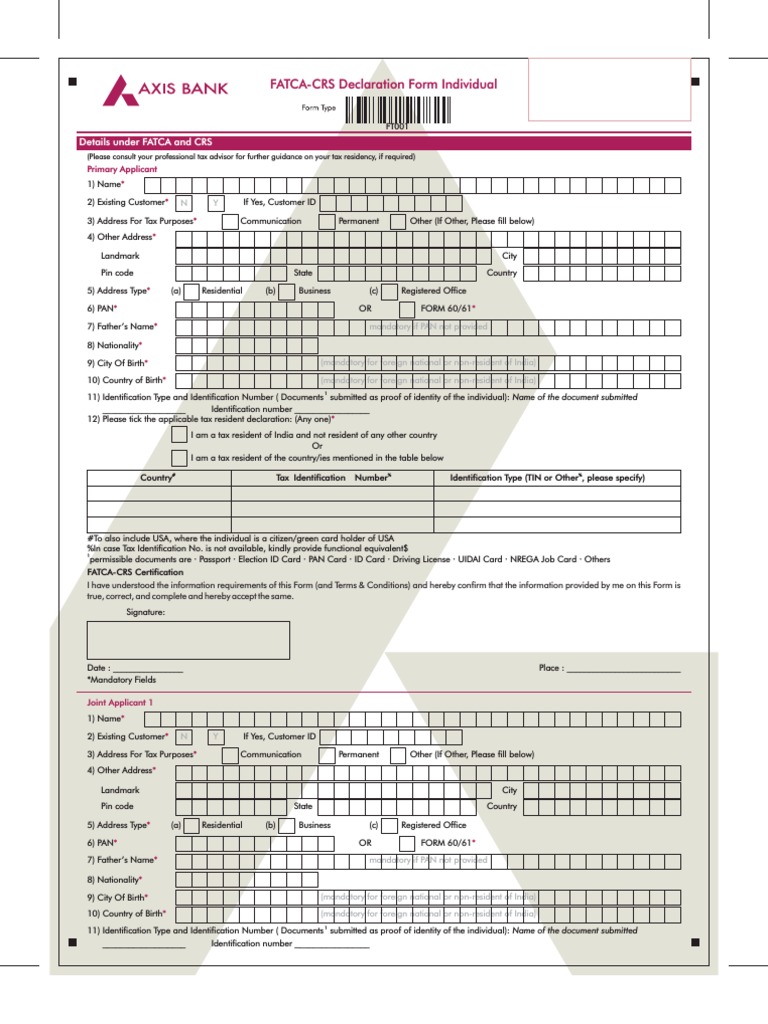 FATCA-CRS Declaration Form Individual | PDF | Identity Document ...