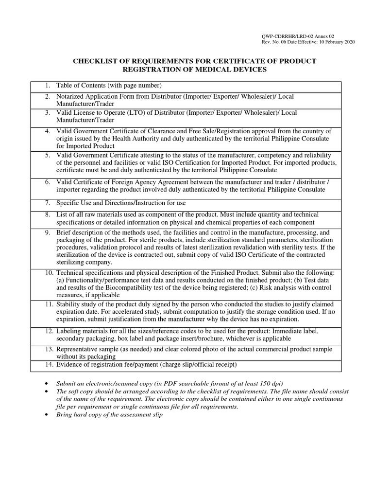 Medical Device Registration Checklist | PDF | Specification (Technical ...