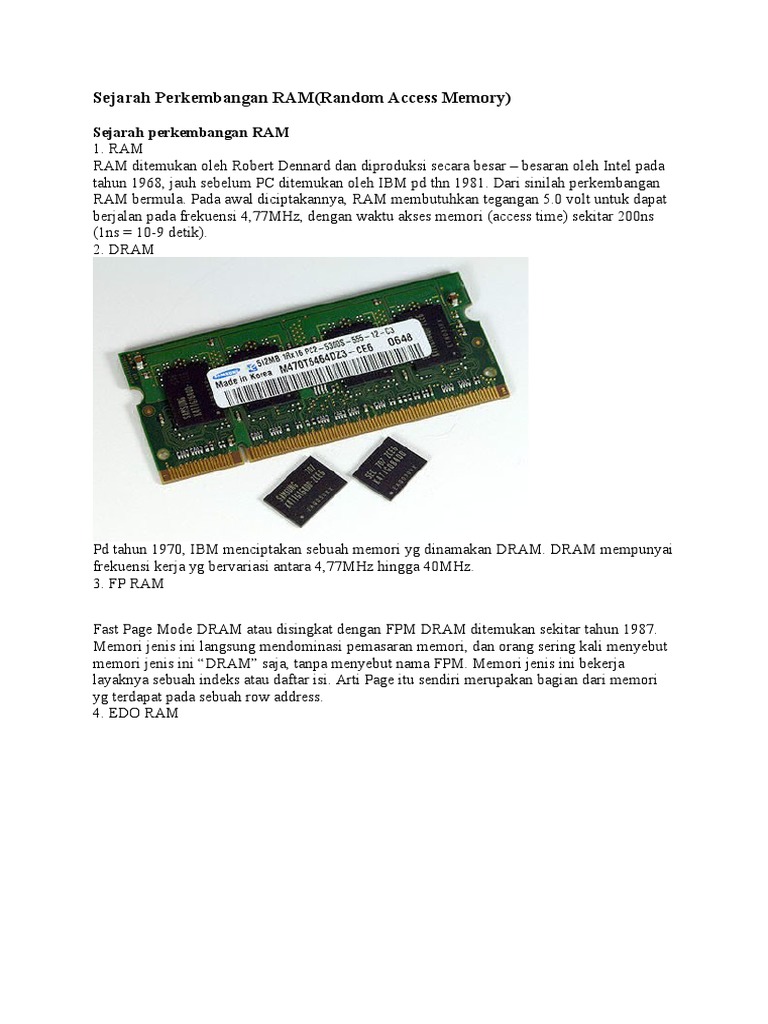 Perkembangan Teknologi RAM dari Generasi ke Generasi | PDF