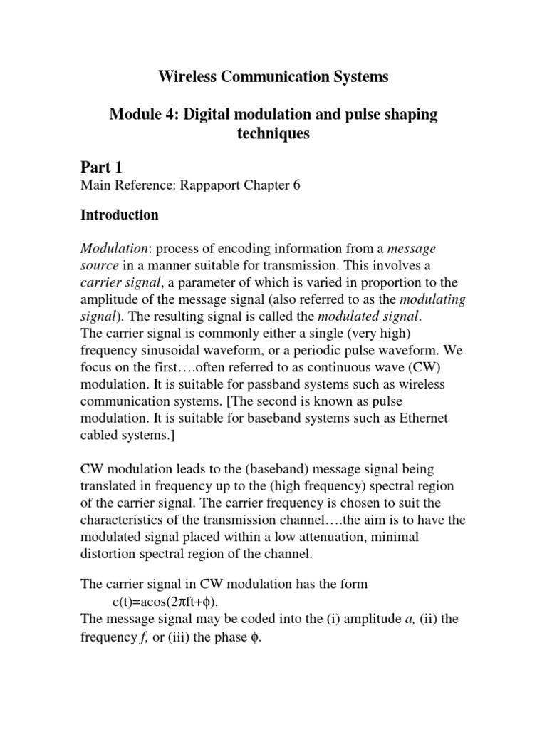 Wireless Communication Systems Module 4: Digital Modulation and Pulse Shaping Techniques | PDF ...