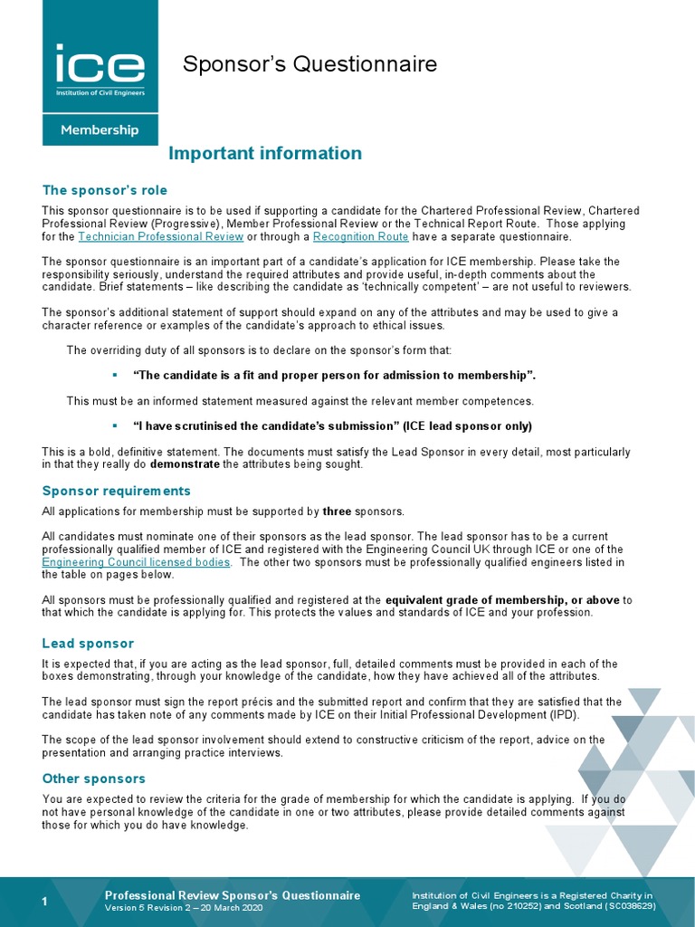 Professional Review Sponsor Questionnaire | PDF | Engineer | Engineering