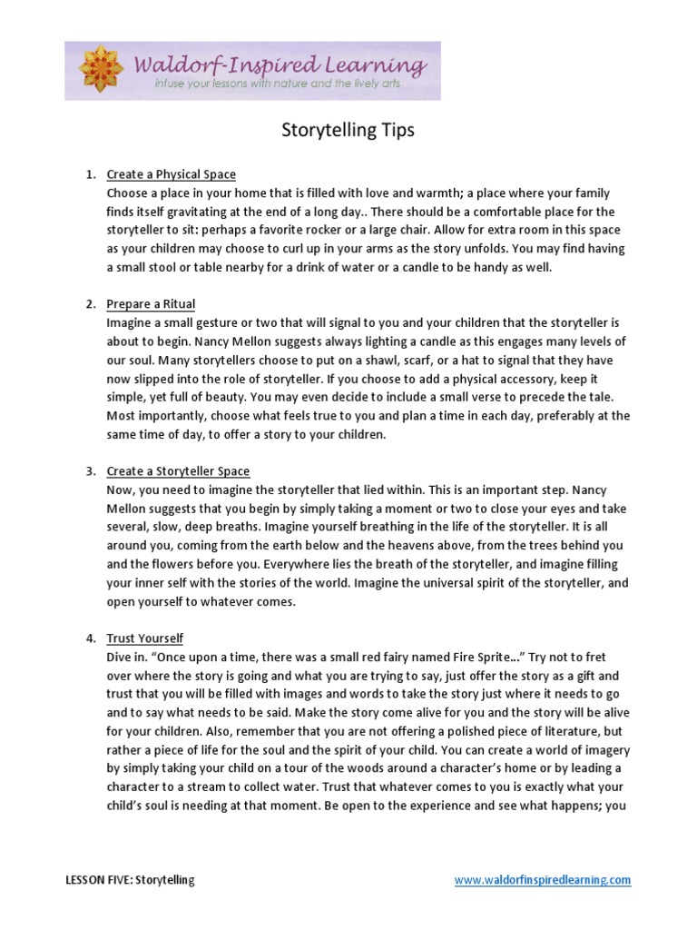 Handout For Lesson Five Storytelling | PDF | Brothers Grimm | Storytelling