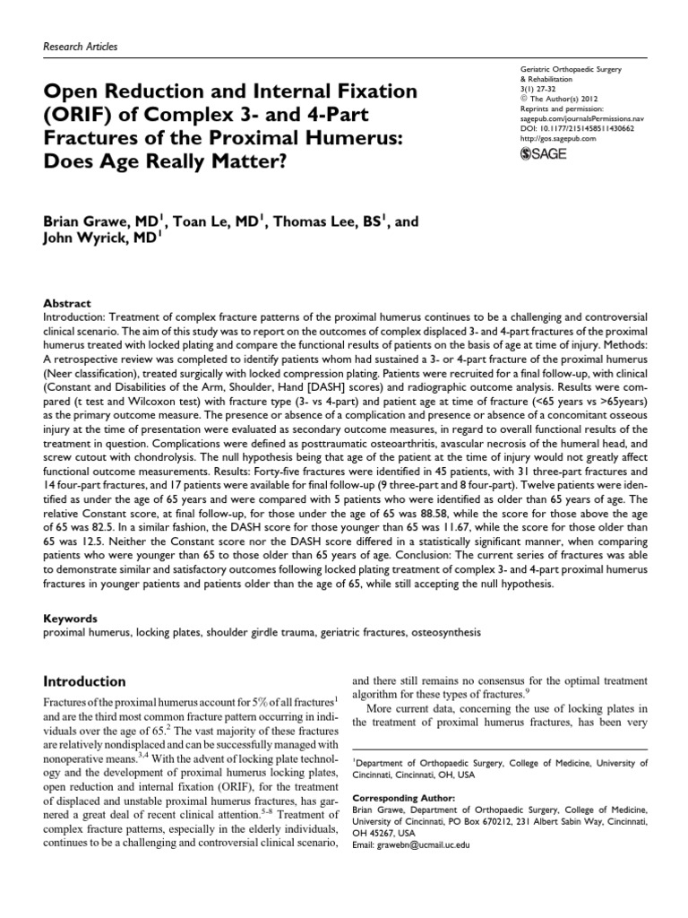 Open Reduction and Internal Fixation ORIF of Compl | PDF | Shoulder ...