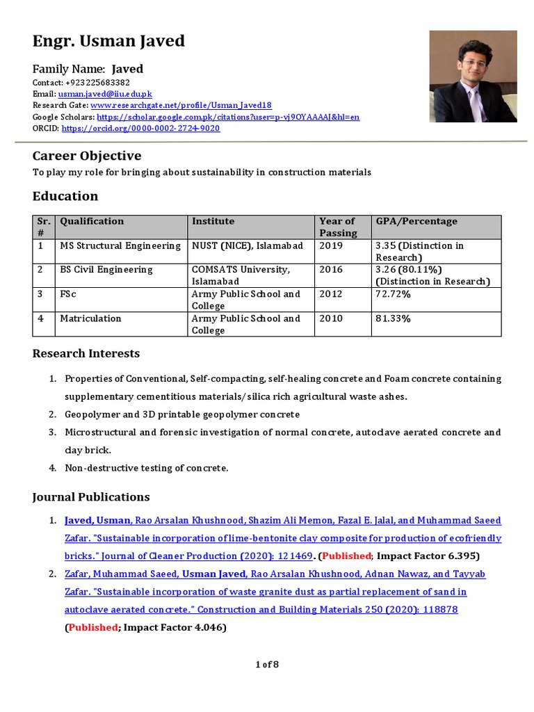 Resume (Usman Javed) | PDF | Engineering | Concrete