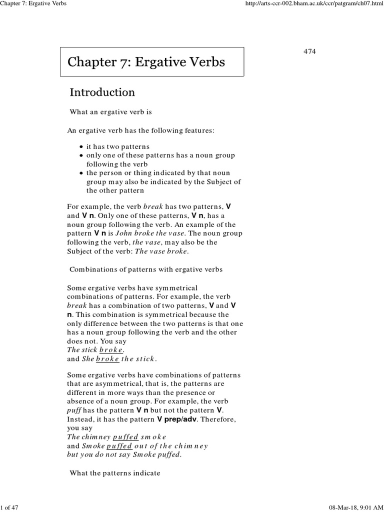 Chapter 7 - Ergative Verbs | PDF | Subject (Grammar) | Pronoun