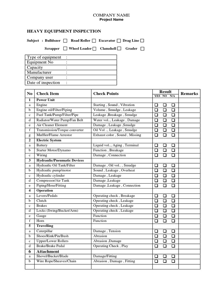 Heavy Equipment Inspection Report Detailing the Condition and ...
