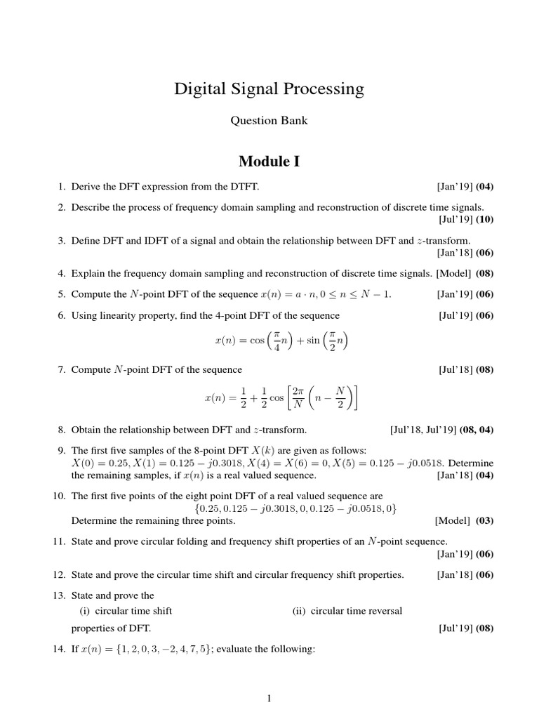 Question Bank For Digital Signal Processing | PDF | Discrete Fourier Transform | Fast Fourier ...