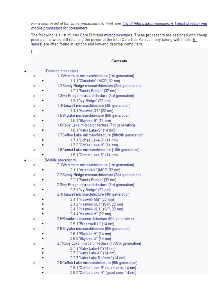 List of Intel Core I3 Microprocessors | PDF | Computer Related ...