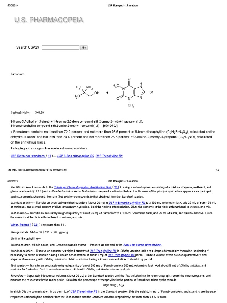USP Monographs - Pamabrom | PDF | Solution | Chromatography