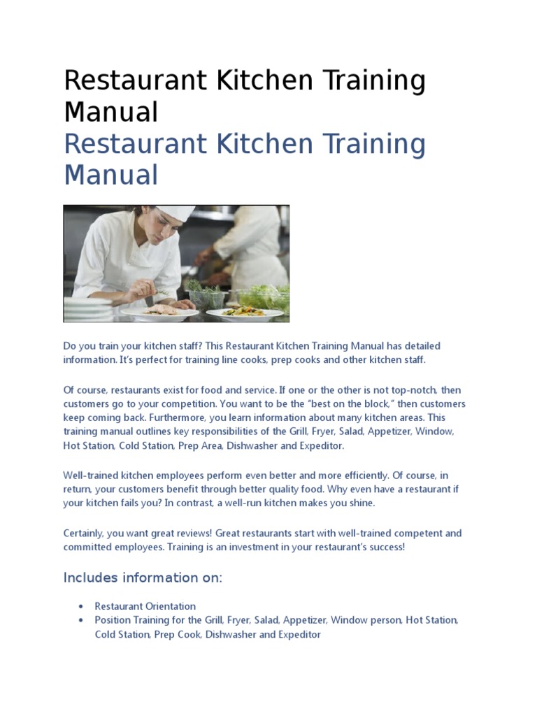 Restaurant Kitchen Training Manual | PDF