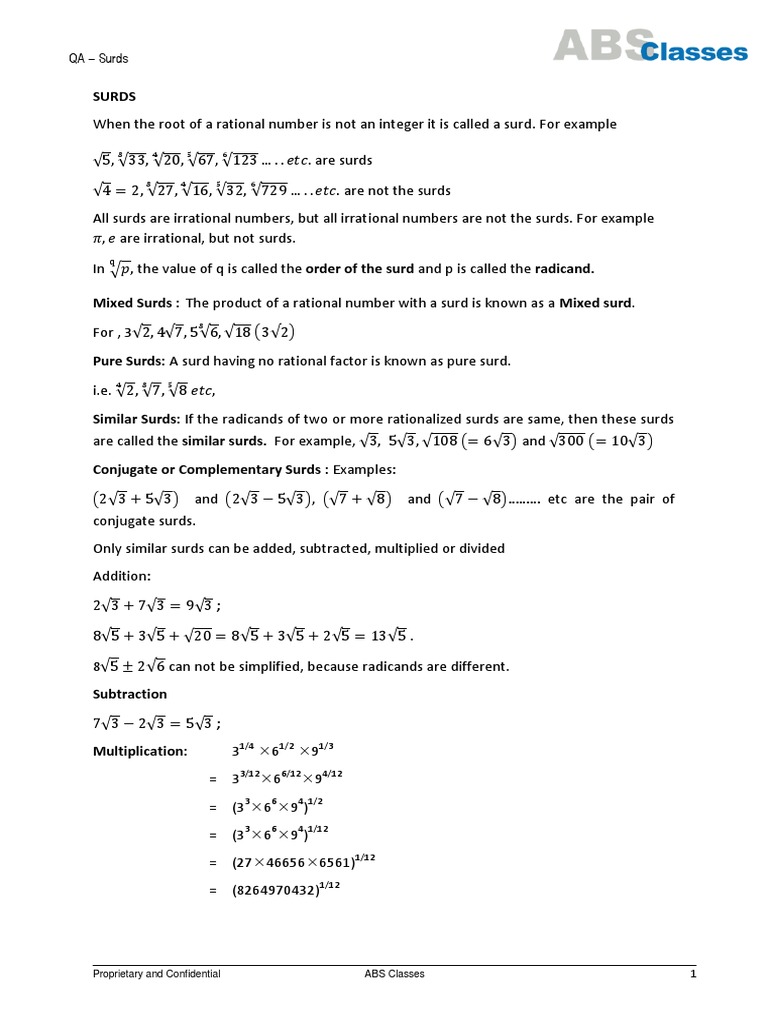QA - Surds | PDF | Square Root | Fraction (Mathematics)