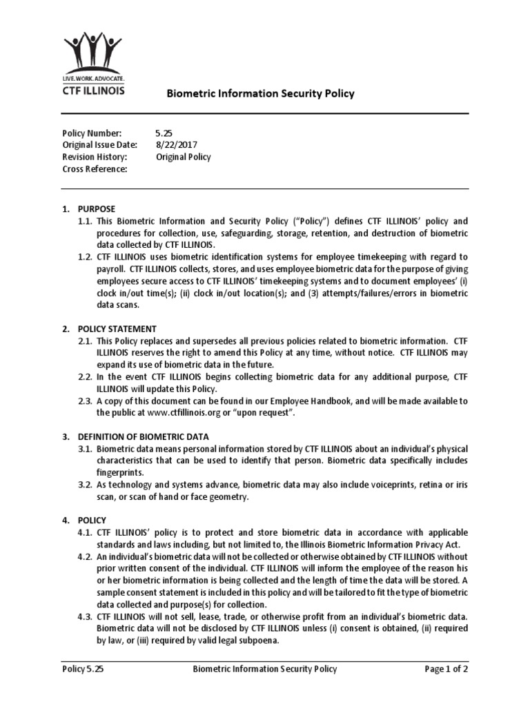 5.25 Biometric Information Security Policy | PDF | Biometrics ...