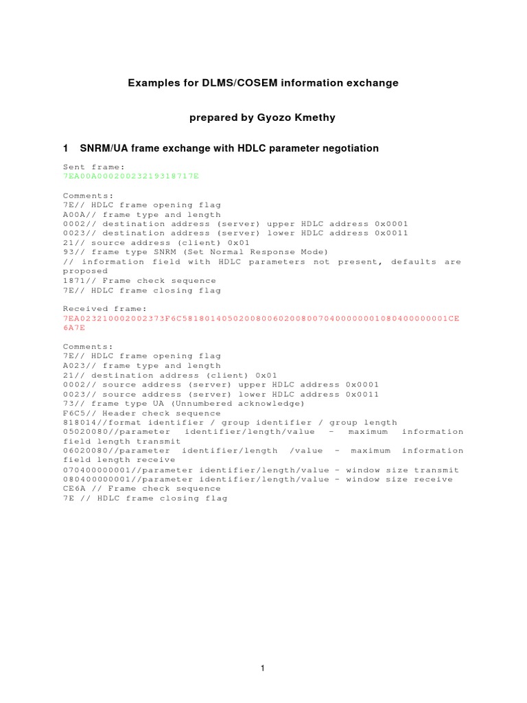Examples For DLMS COSEM Information Exchangeprepared by Gyozo Kmethy ...