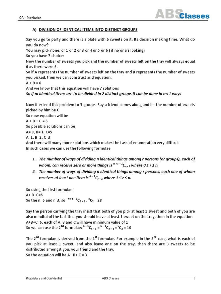 A) Division of Identical Items Into Distinct Groups: QA - Distribution ...