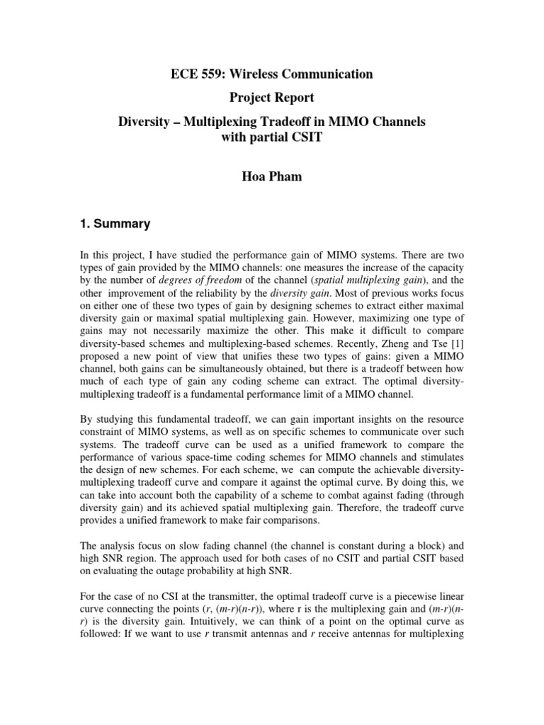ECE 559: Wireless Communication Project Report Diversity - Multiplexing Tradeoff in MIMO ...