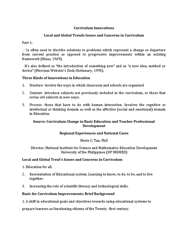 Curriculum Innovations Pdf Curriculum Literacy