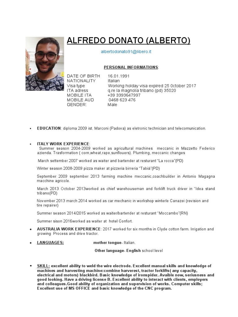 Alfredo Donato (Alberto) : Albertodonato91@libero - It | PDF