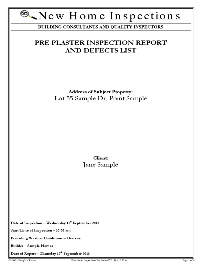 New Home Inspections: Pre Plaster Inspection Report and Defects List ...