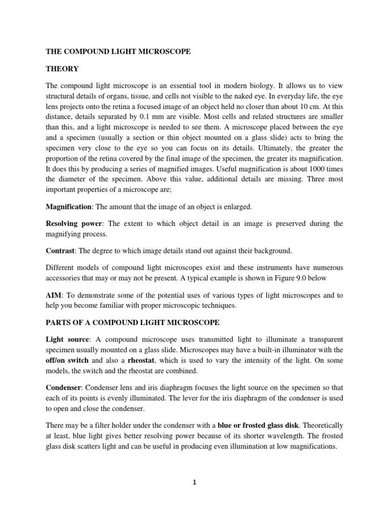 Parts Of A Compound Light Microscope Rheostat