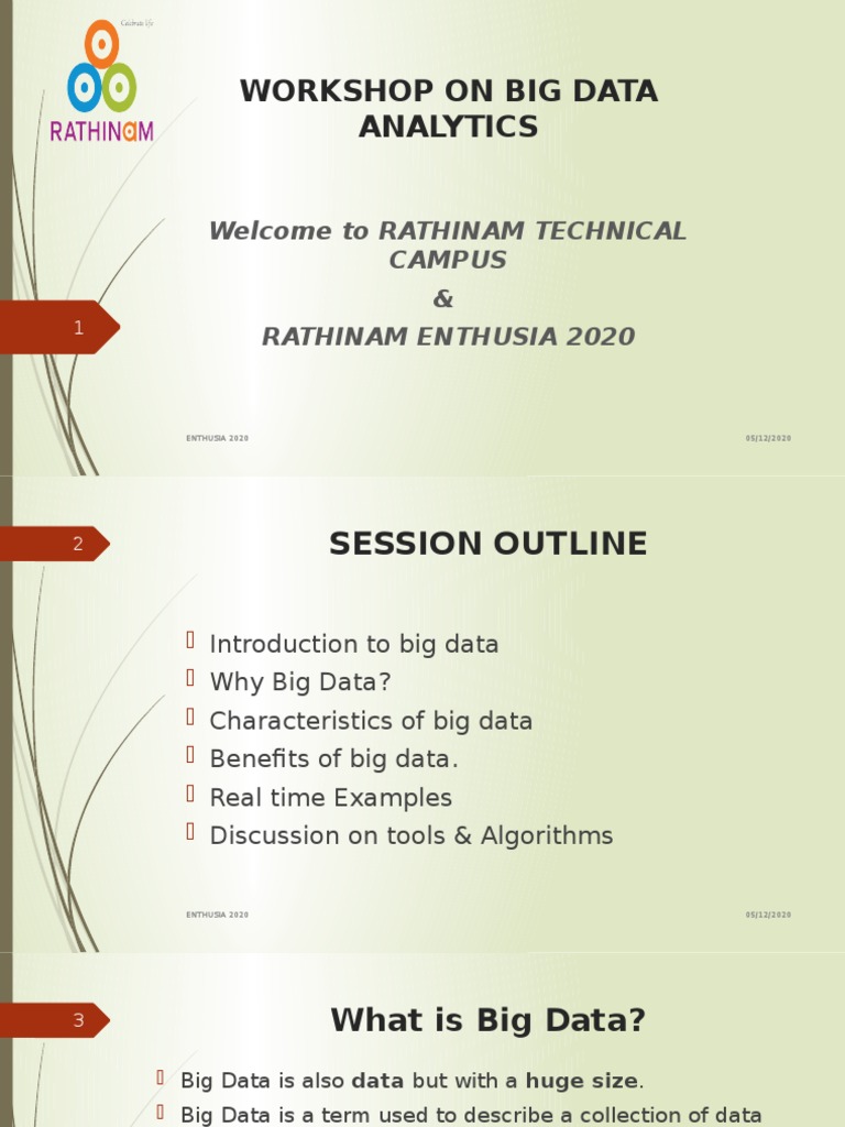 Workshop On Big Data Analytics: Welcome To Rathinam Technical Campus ...