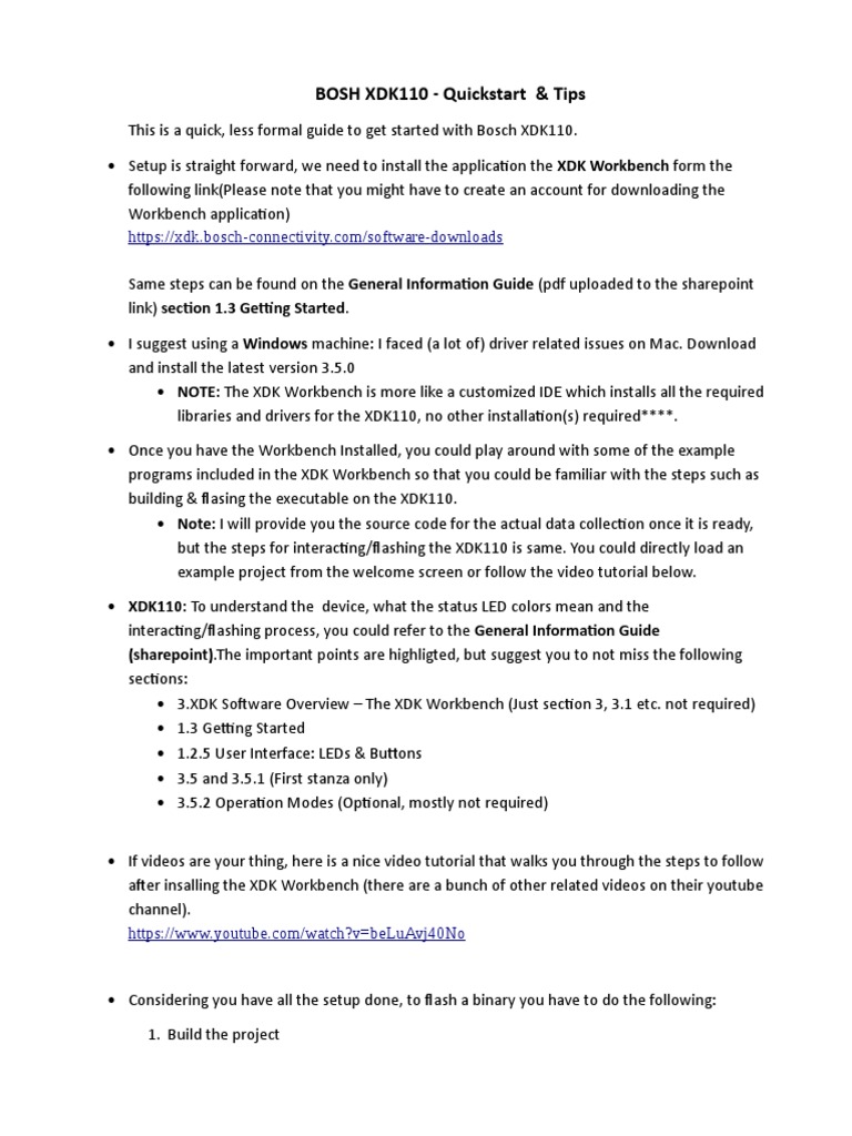 1 QuickStart - Tips - Bosch - XDK110 | PDF | Booting | Device Driver